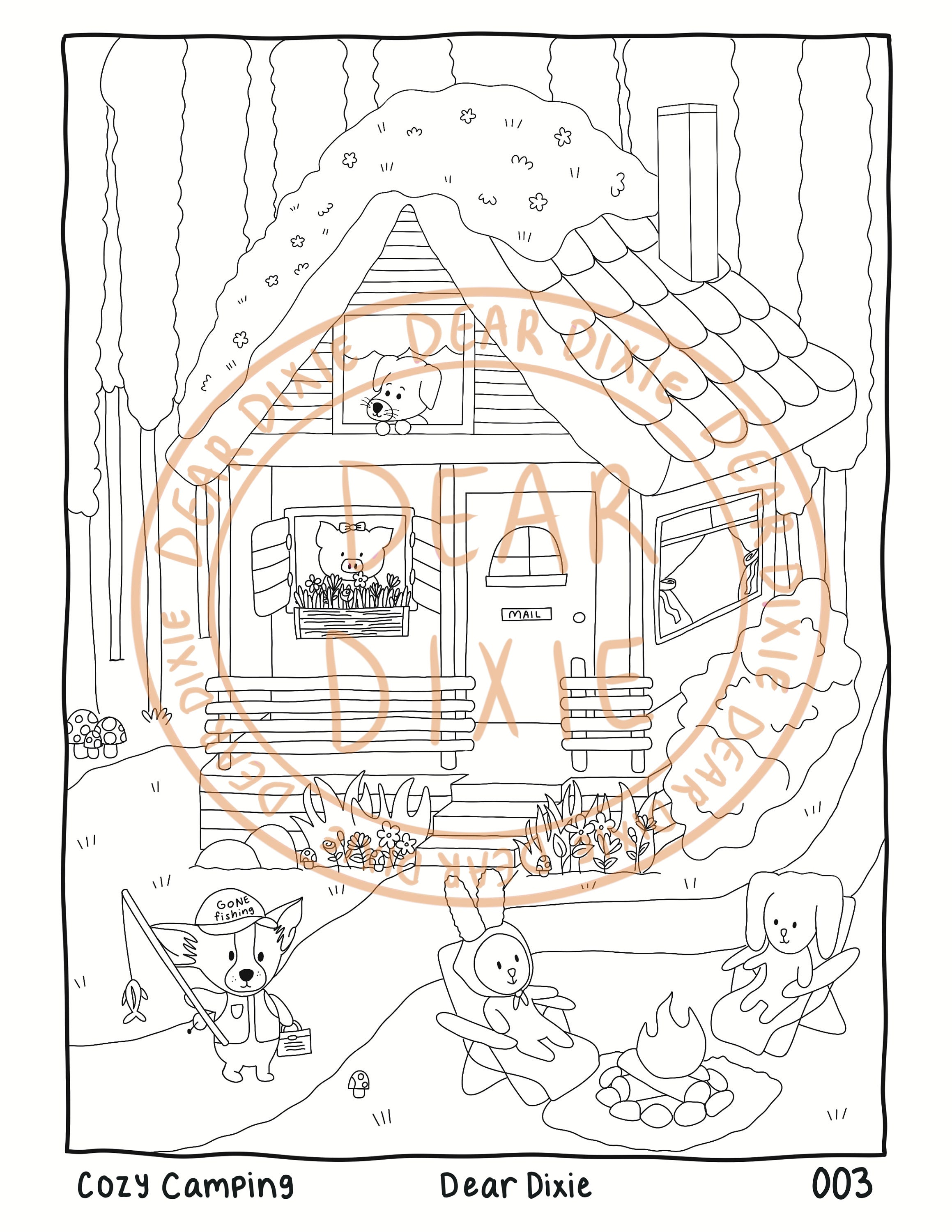 Digital Download Cute Camping Coloring Page Cozy Animal Coloring Page ...