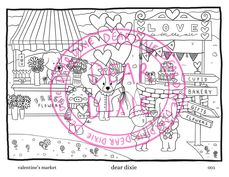 Cute Valentine's Day Coloring Page Digital Download, Adult Coloring ...