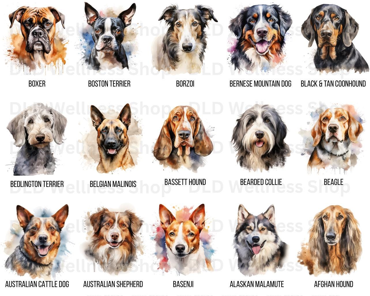 Dog Breeds Clipart, Watercolor Dogs, Digital Download, PNG Files, Dog ...