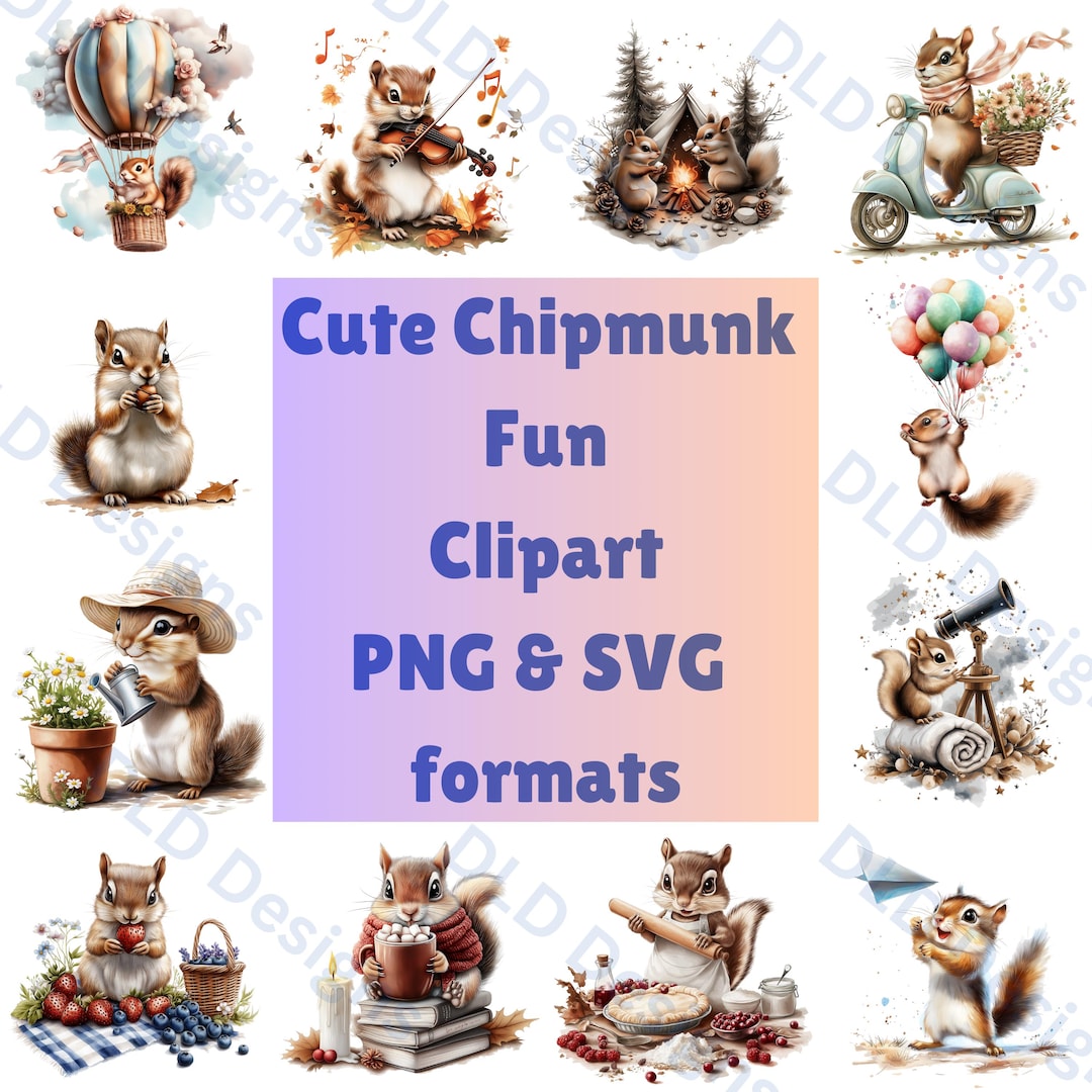 Cute Chipmunk Clipart Bundle, Fun Chipmunk PNG, SVG Digital Art, Animal ...