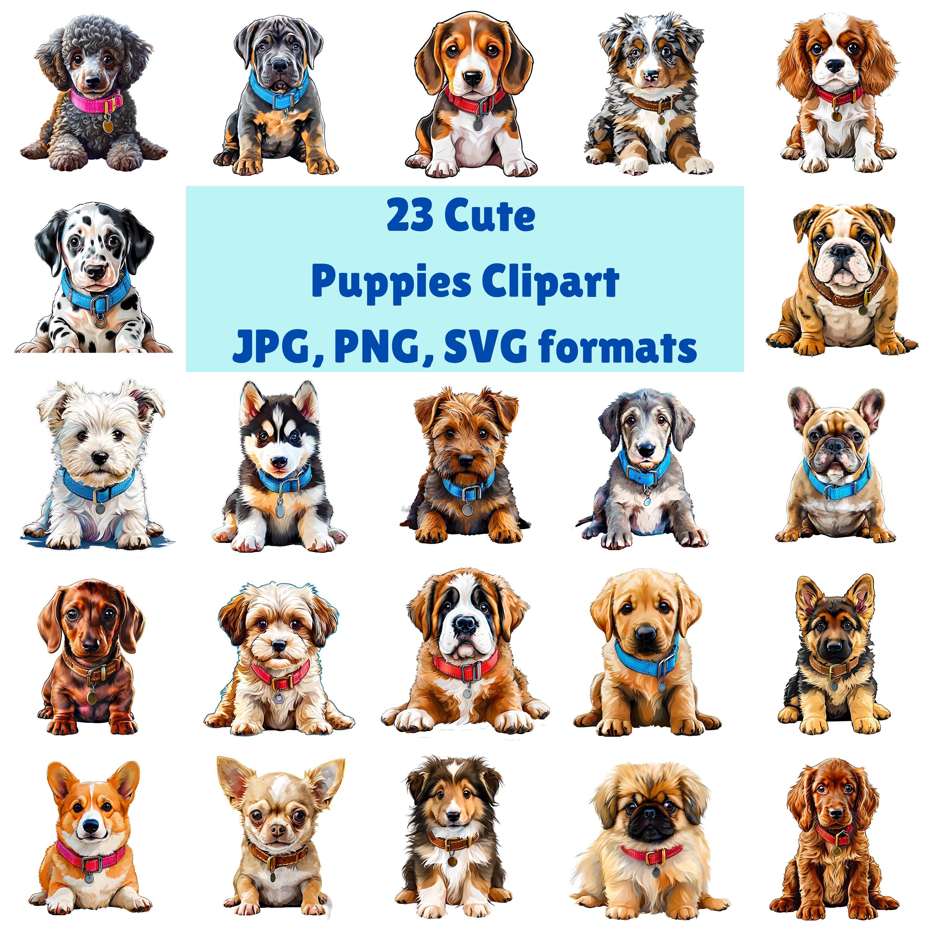 Cute Puppies Digital Clipart Bundle | 24 Adorable Designs for T-shirts ...