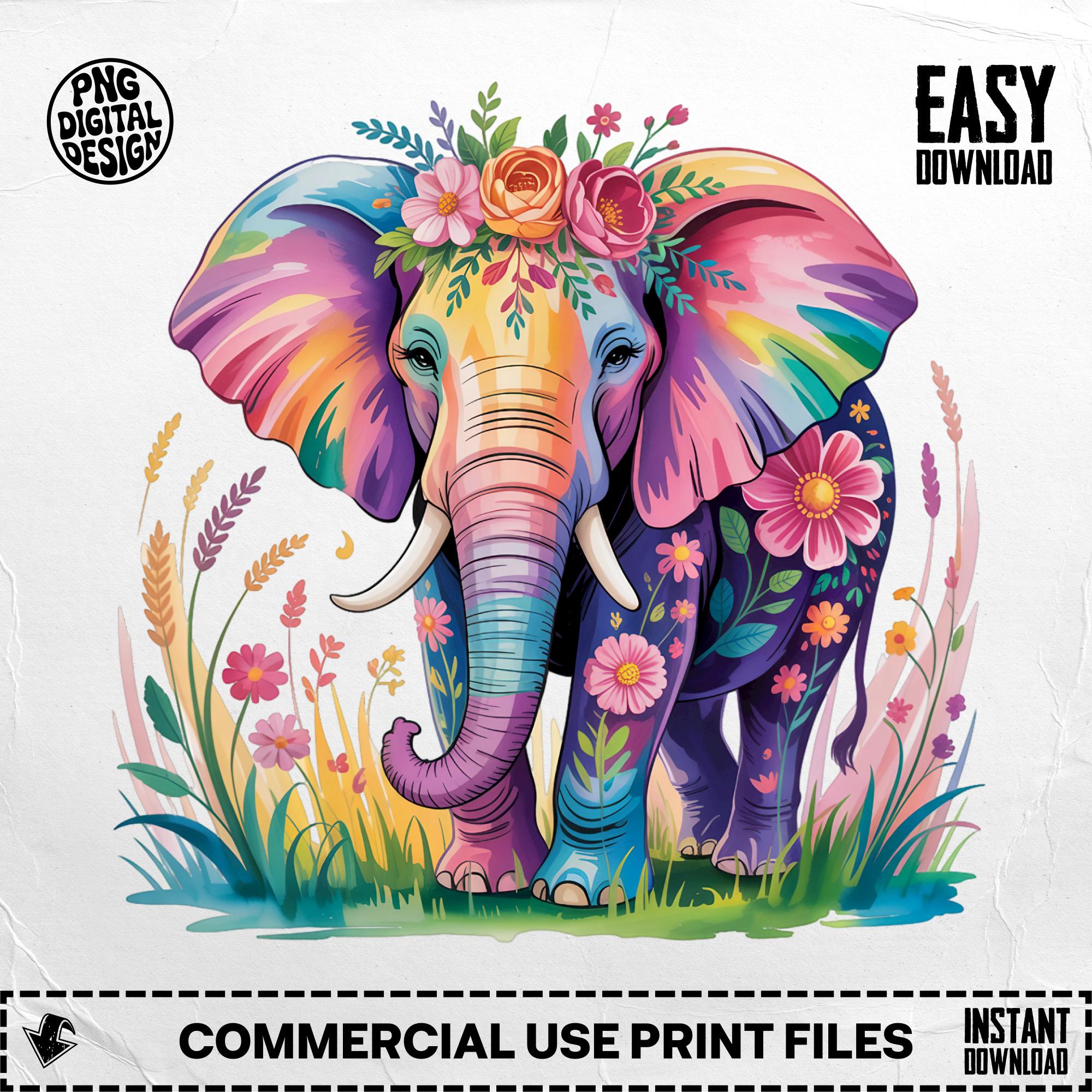 Floral Elephant Png Svg, Rainbow Elephant Clipart, Flower Crown ...