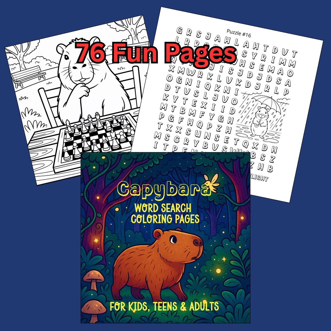 Capybara Word Search Coloring Pages Puzzles Digital Download Kids Teens ...