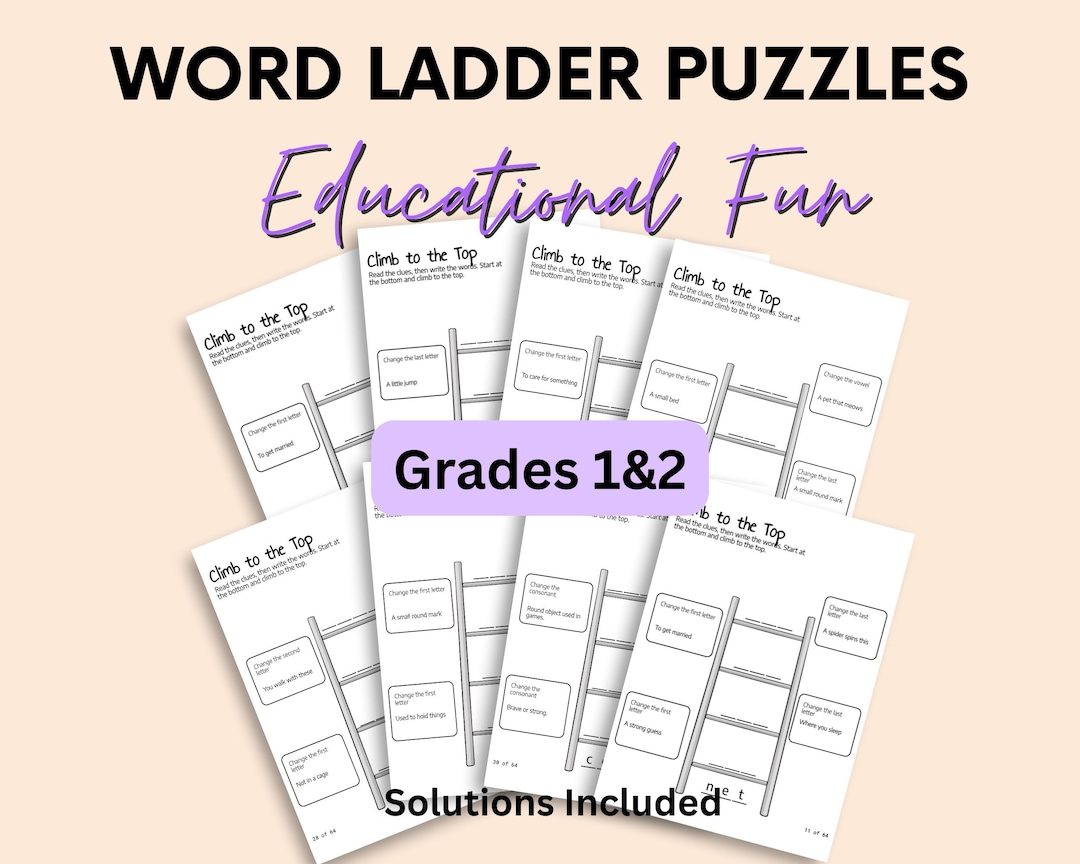 61 Word Ladder Puzzles, Grade 1 and 2, Homeschool Activity, Language ...