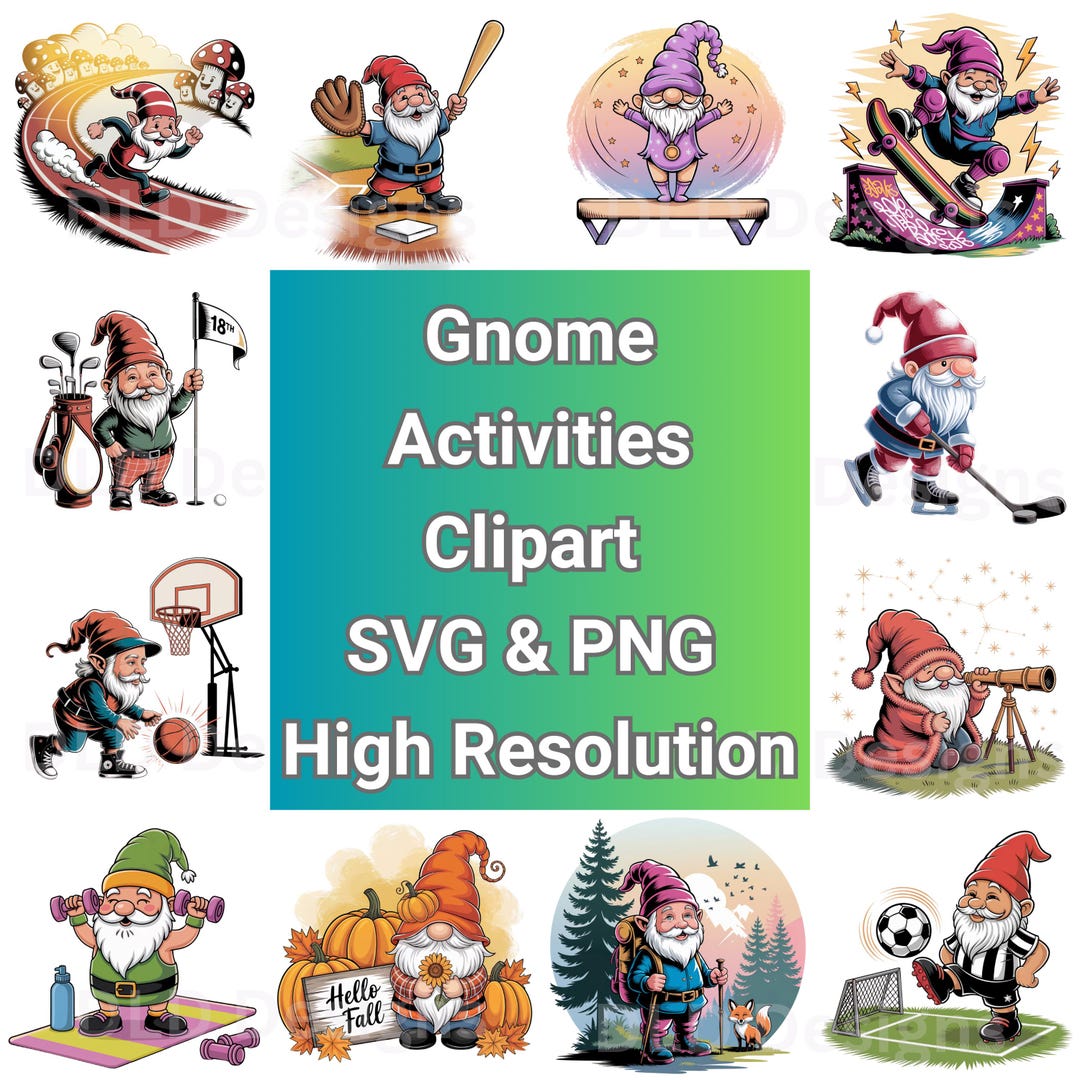 Gnome Sports Clipart, Activity Gnomes SVG, PNG Digital Bundle, High ...