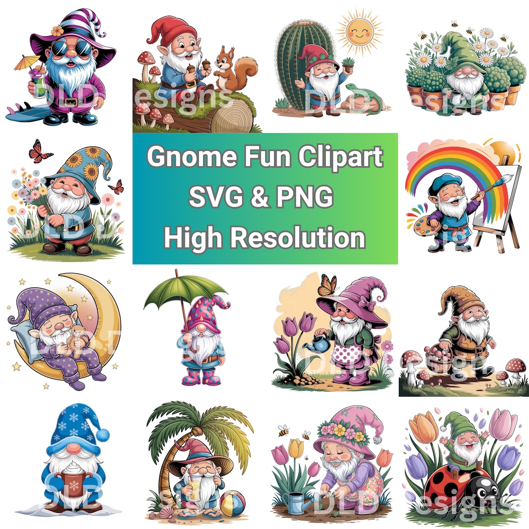 Gnome Clipart Bundle, Gnome SVG PNG, Fun Activities Gnomes, Digital ...