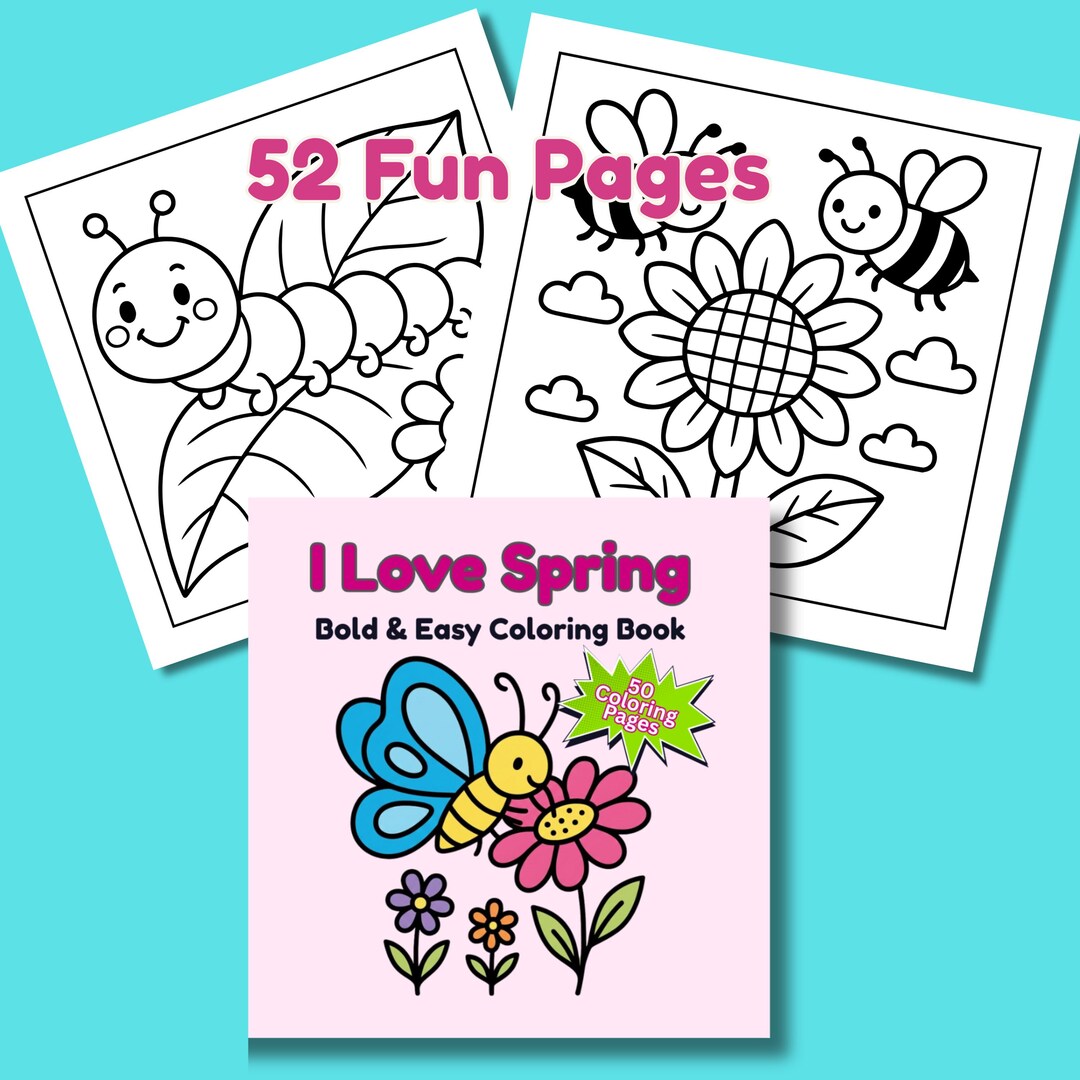 Spring Coloring Pages Animals Flowers Bold & Easy Coloring Book Kids ...