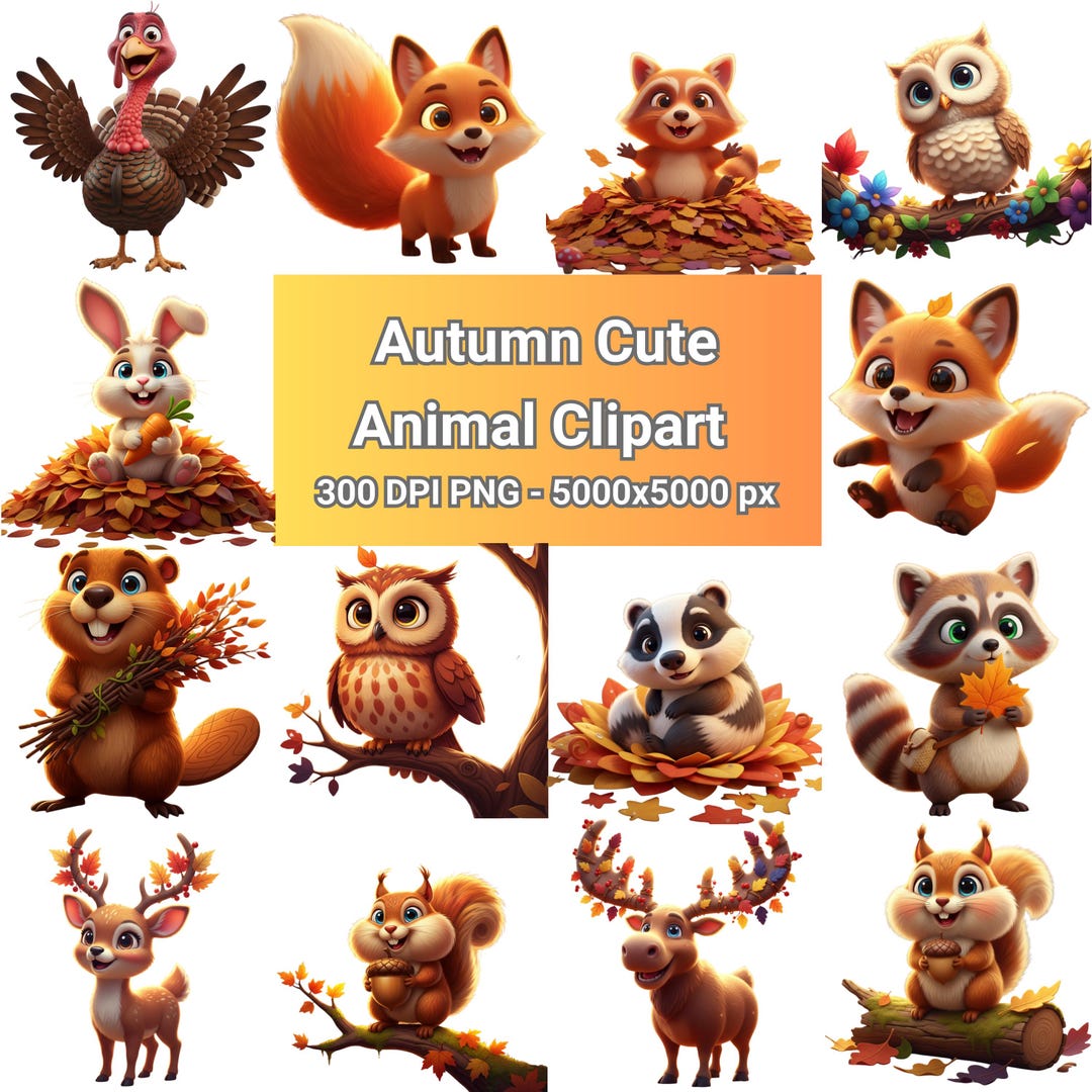 Autumn Animal Clipart Bundle Cute Fall Animal Digital Download ...