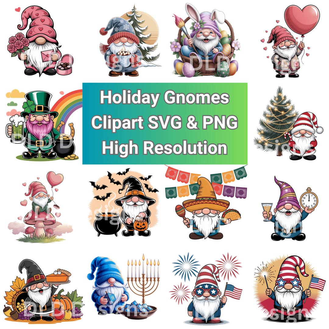 Holiday Gnomes Clipart, Gnome SVG PNG Bundle, Holiday Vector Graphics ...