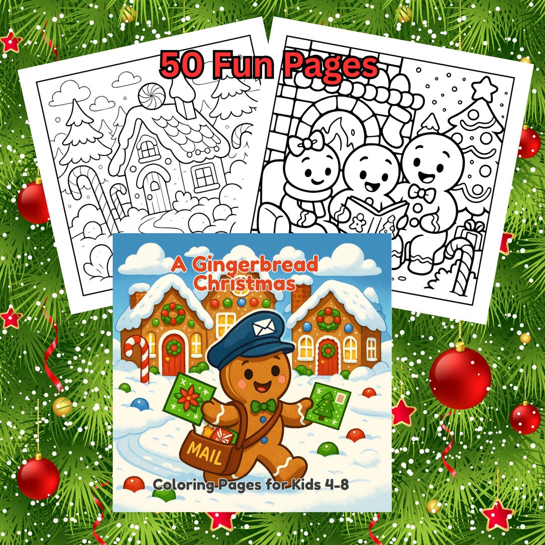 Gingerbread Christmas Coloring Pages Kids Ages 4-8, 50 Printable Sheets ...