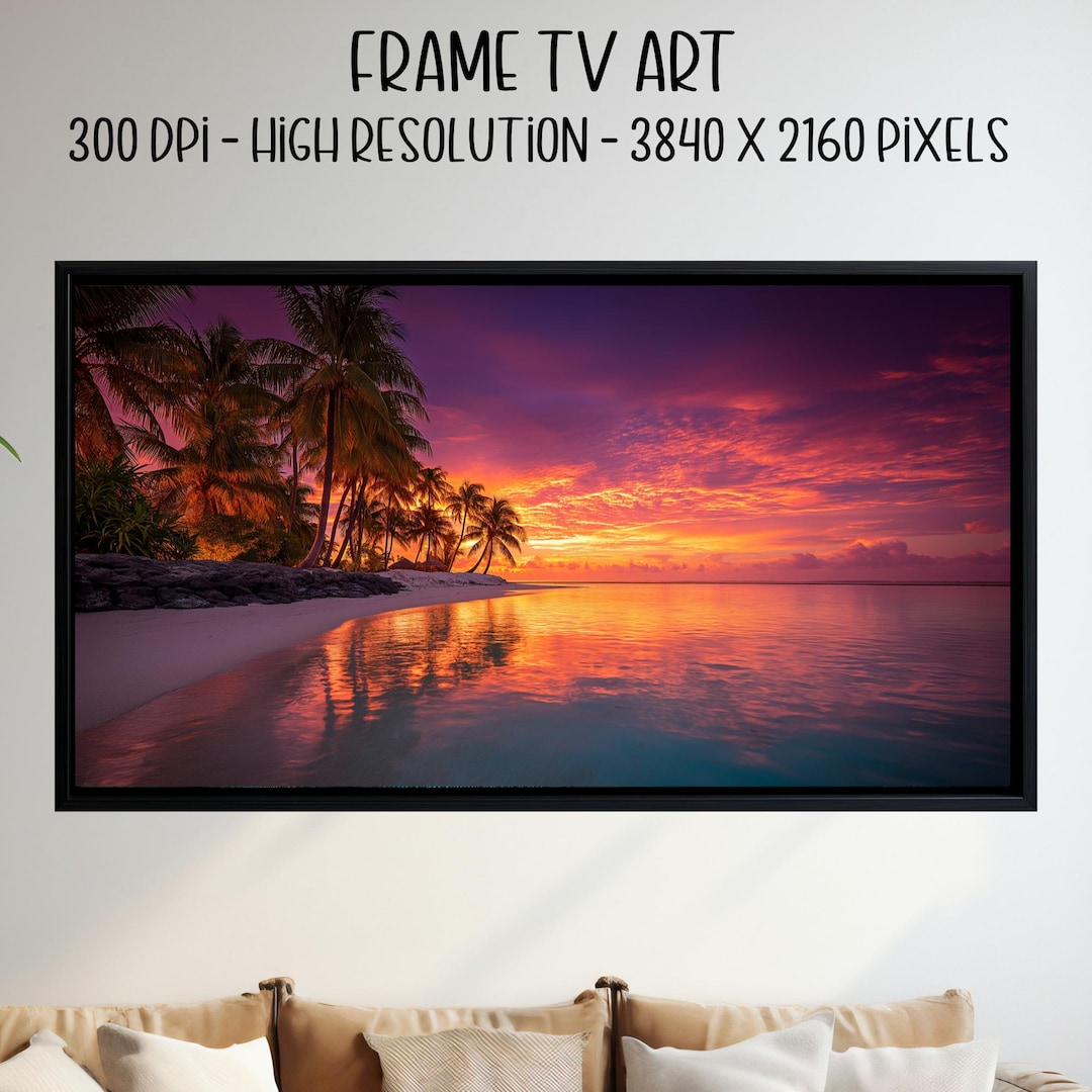 Tropical Beach Sunset Frame TV Art Paradise Palm Trees Ocean Art 4K ...