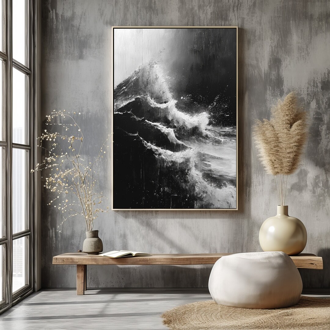 Midnight Seascape - Monochrome Ocean Art PRINTABLE - Instant Digital ...
