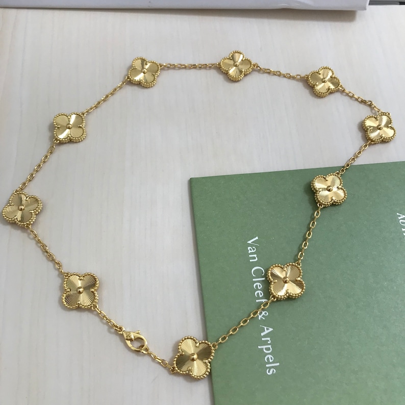 18K Gold Van Cleef & Arples Necklace,lucky Four Leaf Clover,10 Motif ...