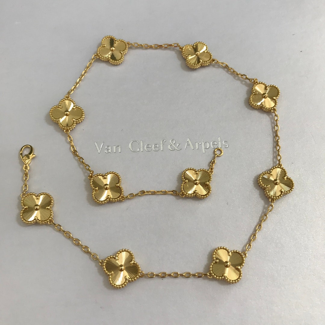 18K Gold Van Cleef & Arples Necklace,lucky Four Leaf Clover,10 Motif ...