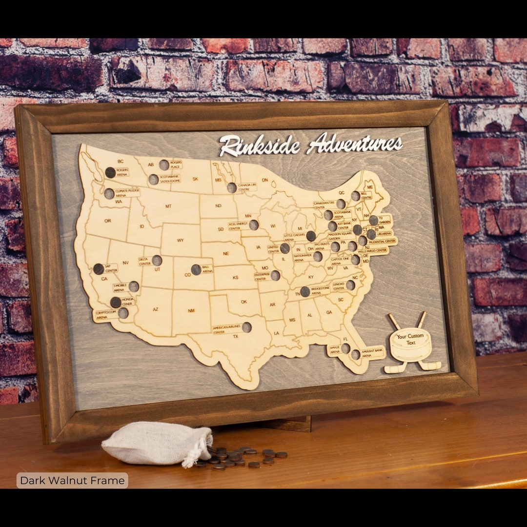 Custom Hockey Stadium Travel Map Tracker, Personal Hockey Stadium Map ...