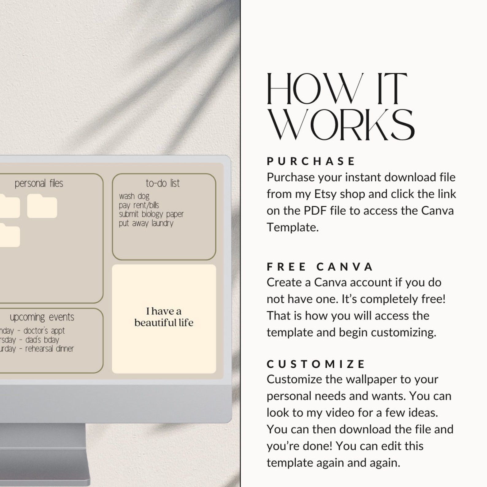 CUSTOMIZABLE Desktop ORGANIZER Wallpaper Template - Etsy