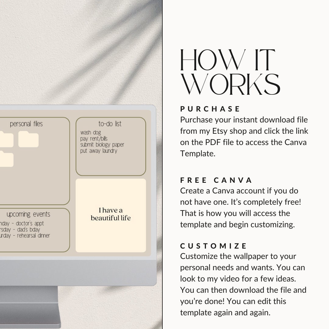 CUSTOMIZABLE Desktop ORGANIZER Wallpaper Template - Etsy