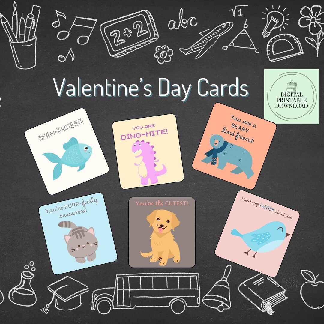 Printable Valentine's Day Cards for Classroom Exchange, 6 Cute Friends ...