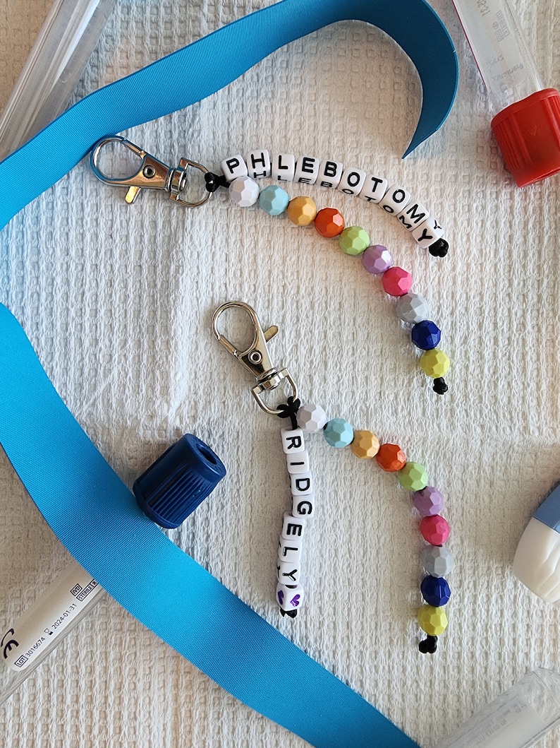 PERSONALIZED Order of Draw Badge Clip/keychain - Venous - Faceted Beads ...