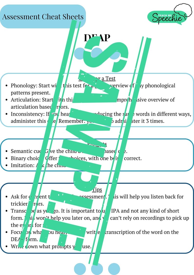 Assessment Cheat Sheets (paediatric Speech Pathology) - Etsy