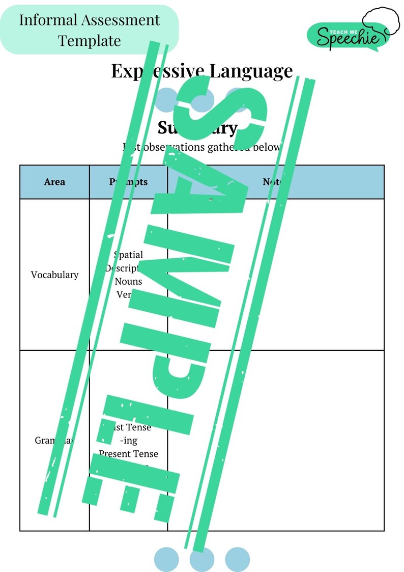 Informal Assessment Template (paediatric Speech Pathology) - Etsy