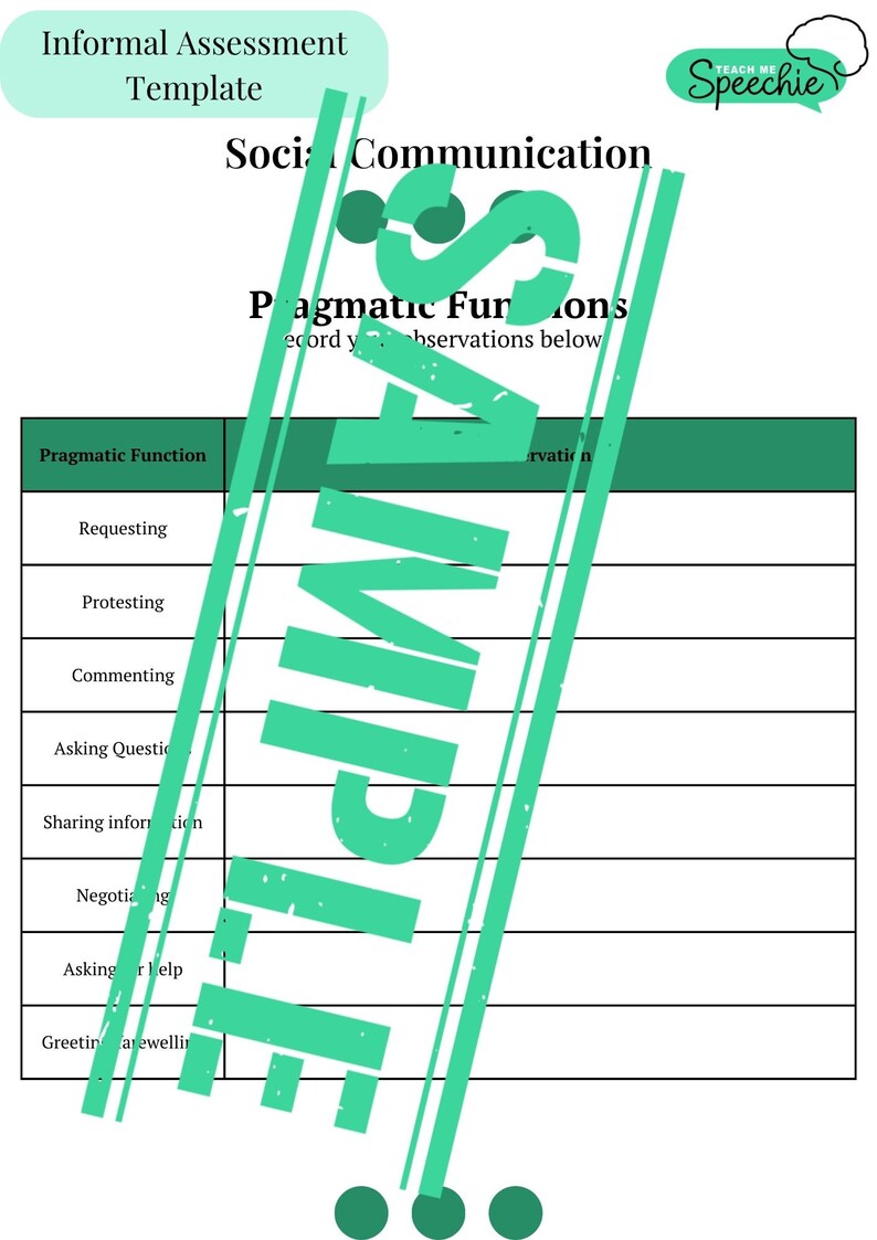 Informal Assessment Template (paediatric Speech Pathology) - Etsy