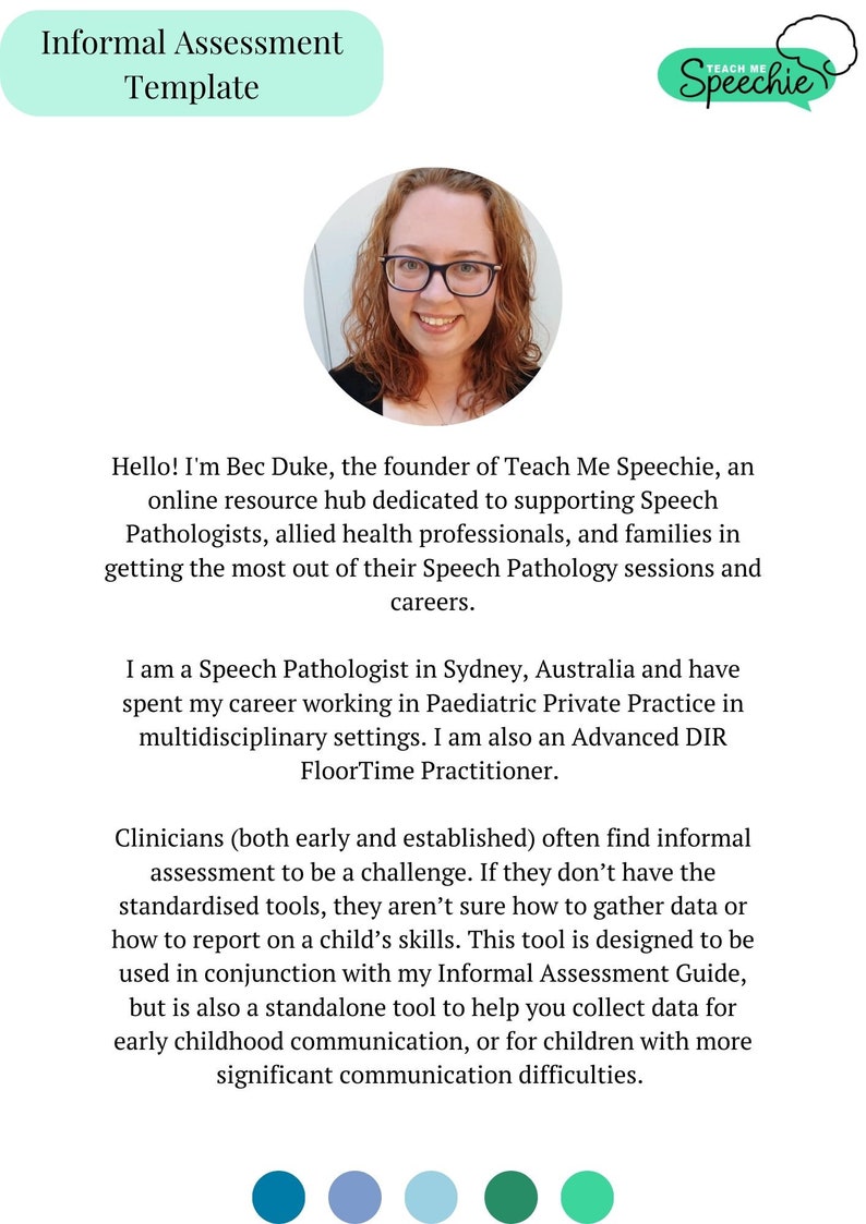 Informal Assessment Template (paediatric Speech Pathology) - Etsy
