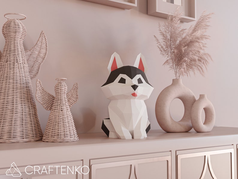 Cute Husky Puppy Papercraft DIY Low Poly PDF Digital File Paper Dog ...