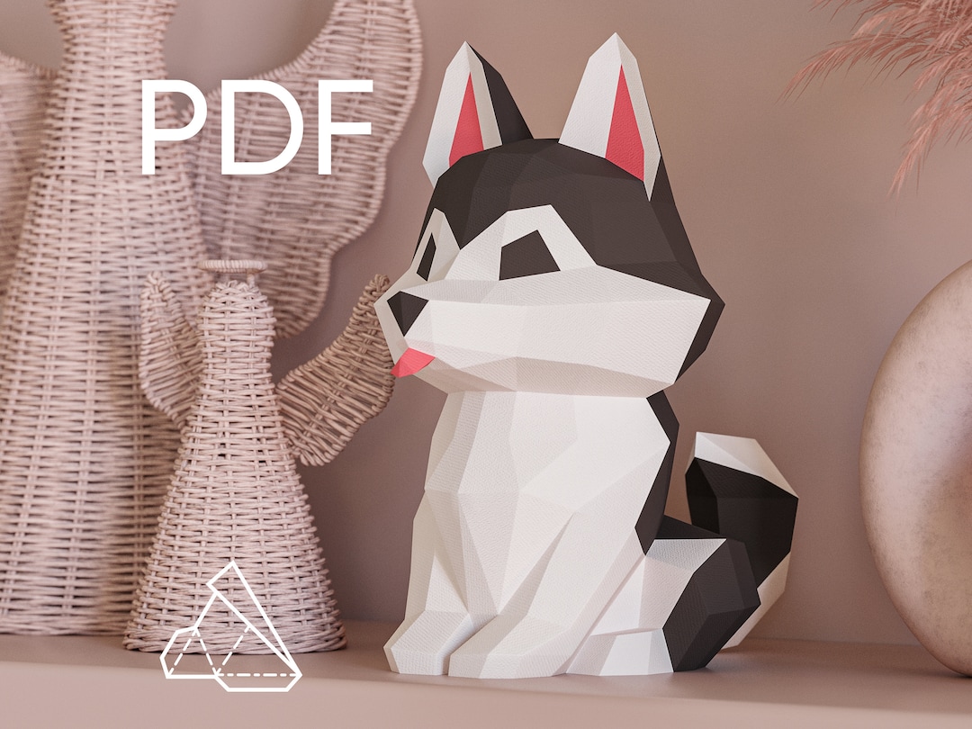 Cute Husky Puppy Papercraft DIY Low Poly PDF Digital File Paper Dog ...