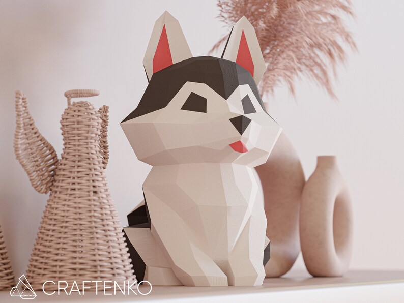 Cute Husky Puppy Papercraft DIY Low Poly PDF Digital File Paper Dog ...