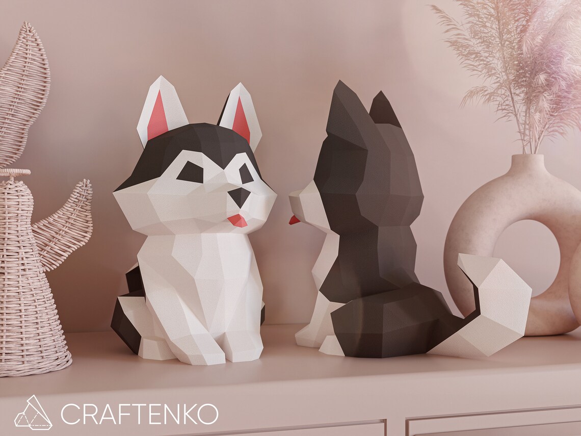 Cute Husky Puppy Papercraft DIY Low Poly PDF Digital File Paper Dog ...