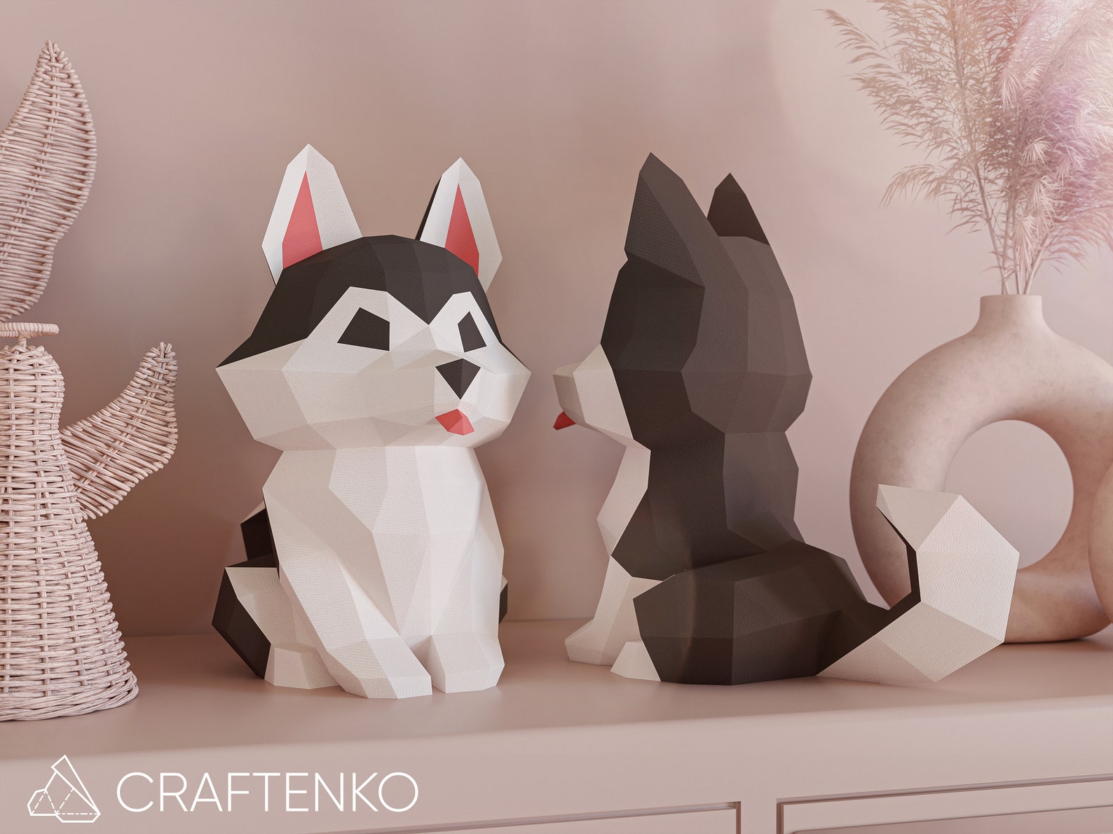 Cute Husky Puppy Papercraft DIY Low Poly PDF Digital File Paper Dog ...