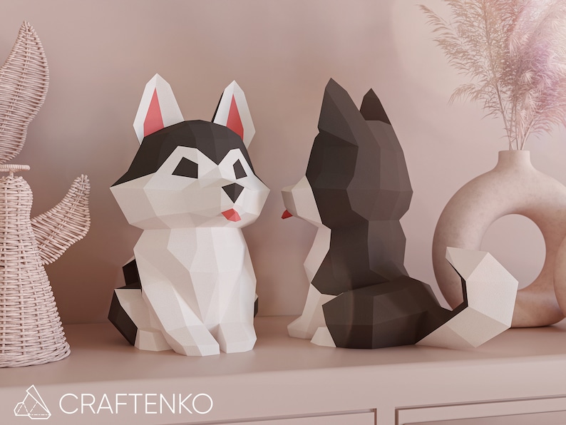 Cute Husky Puppy Papercraft DIY Low Poly PDF Digital File Paper Dog ...