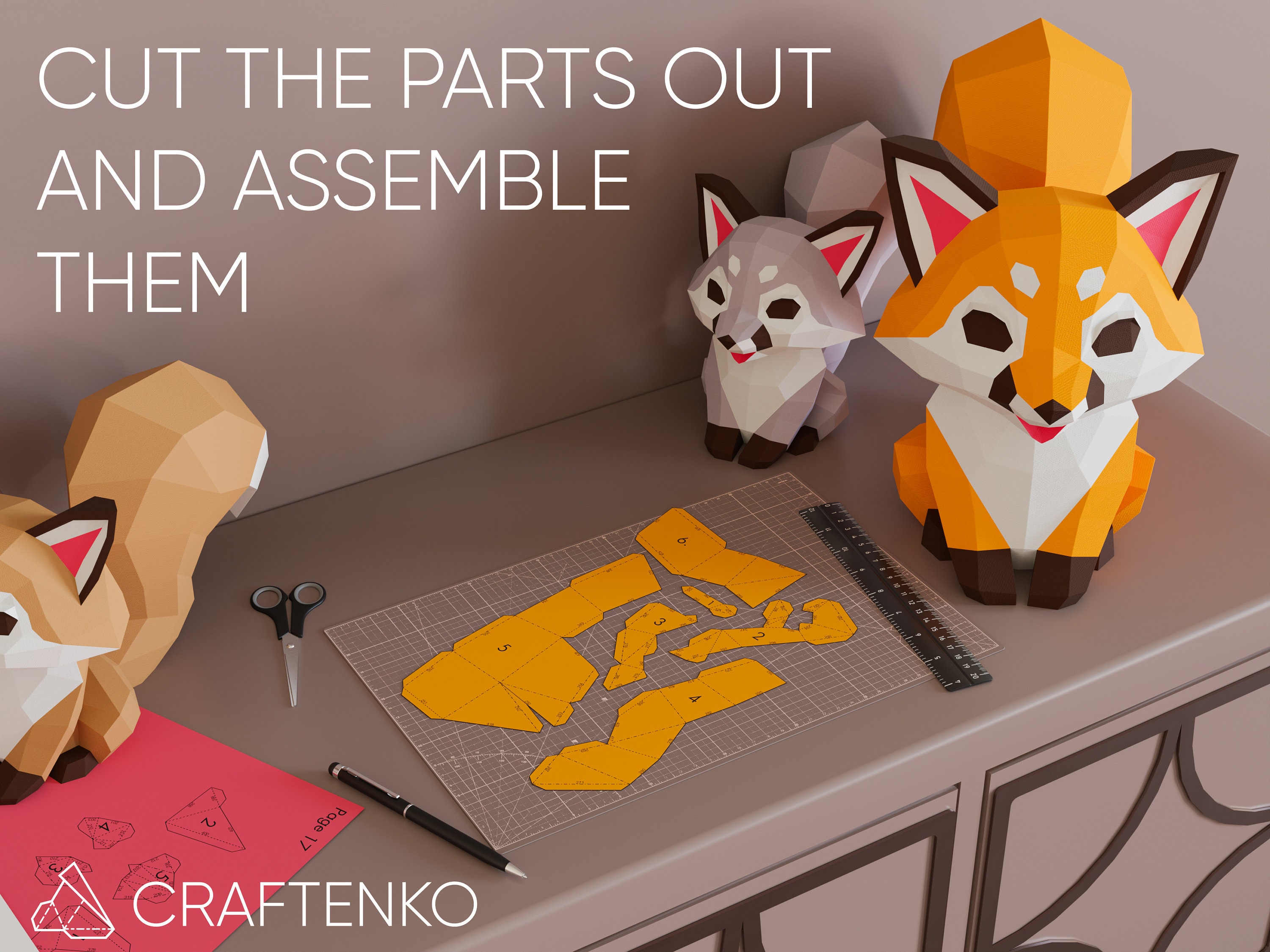 Cute Fox Papercraft DIY Low Poly PDF Digital File Paper Fox Model ...