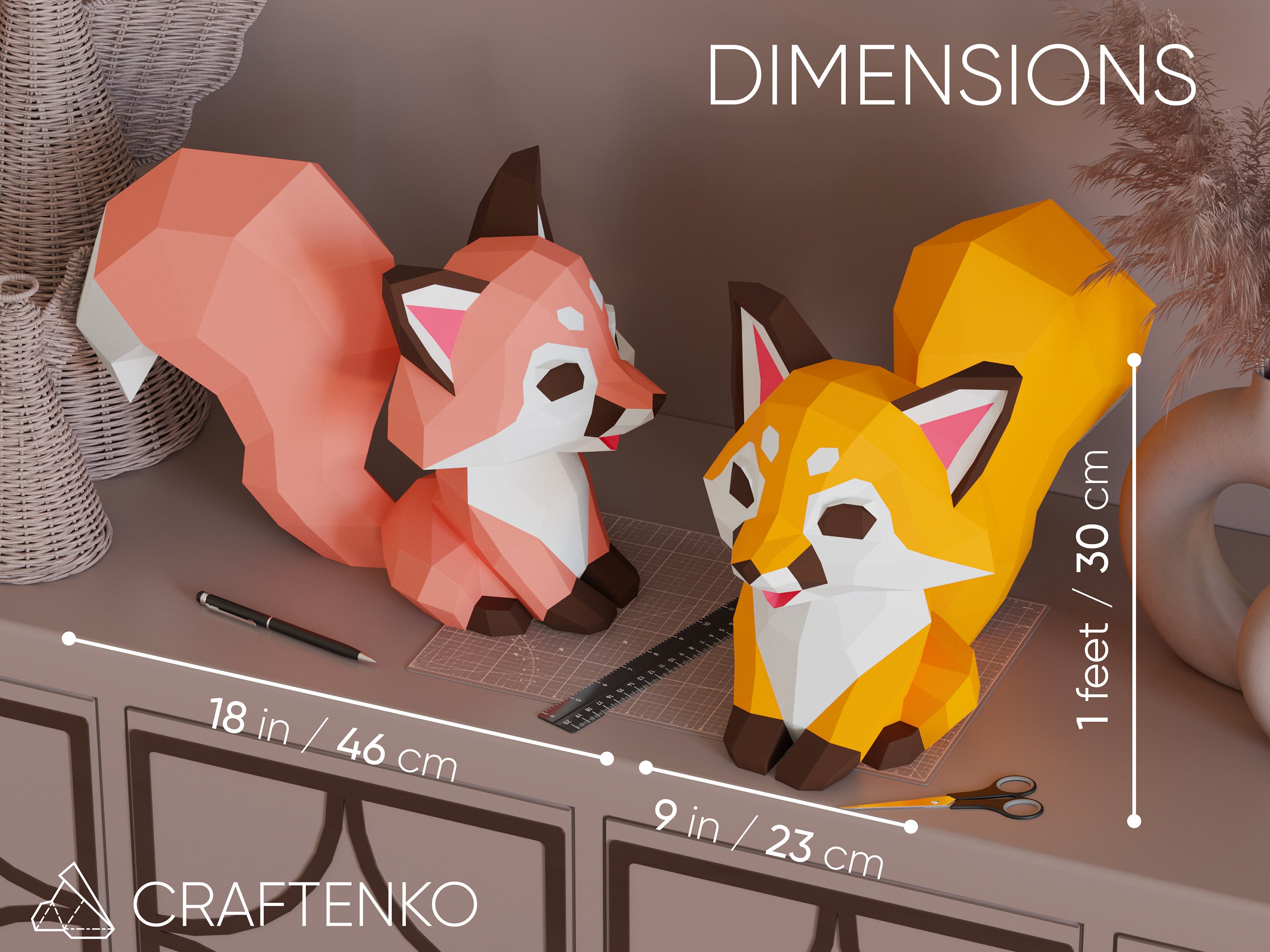 Cute Fox Papercraft DIY Low Poly PDF Digital File Paper Fox Model ...