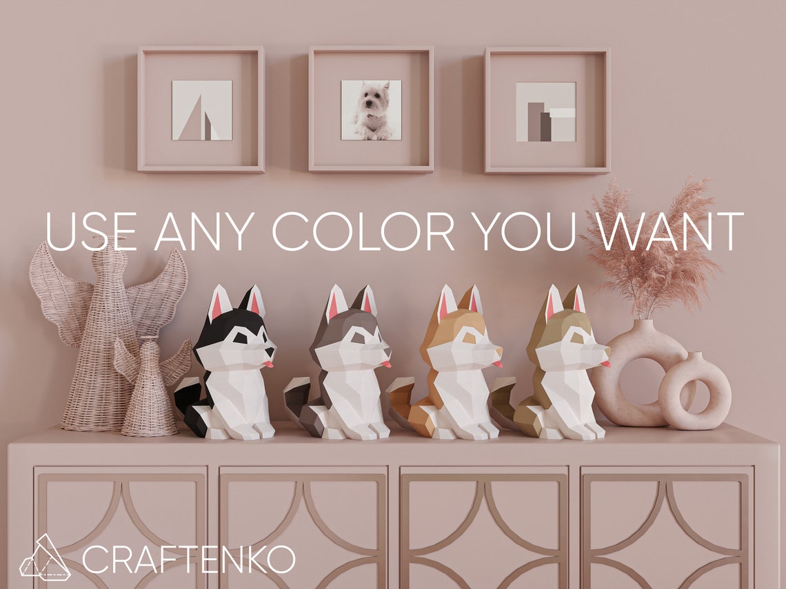 Cute Husky Puppy Papercraft DIY Low Poly PDF Digital File Paper Dog ...