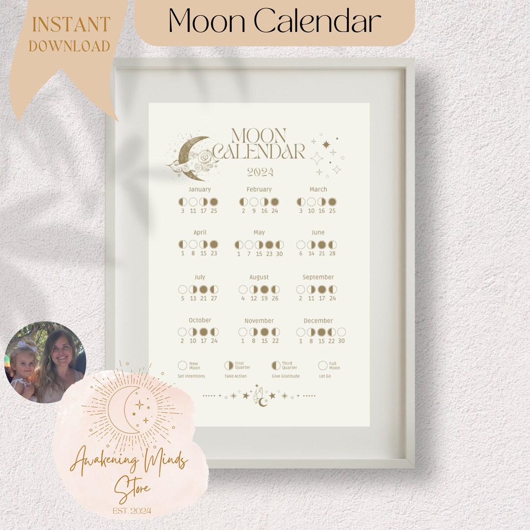 2024 Moon Calendar, Celestial Wall Art, New Moon Ritual, Astrological ...