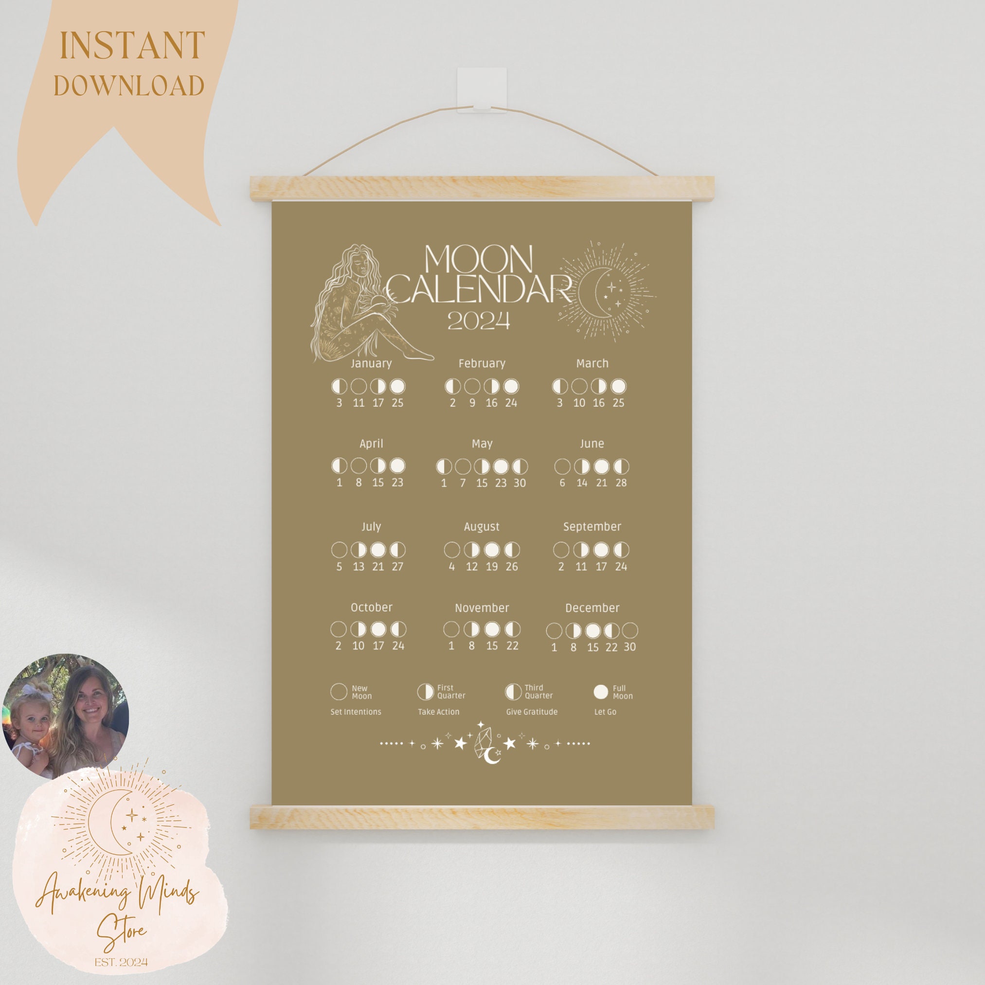 2024 Moon Calendar, Celestial Wall Art, New Moon Ritual, Astrological ...