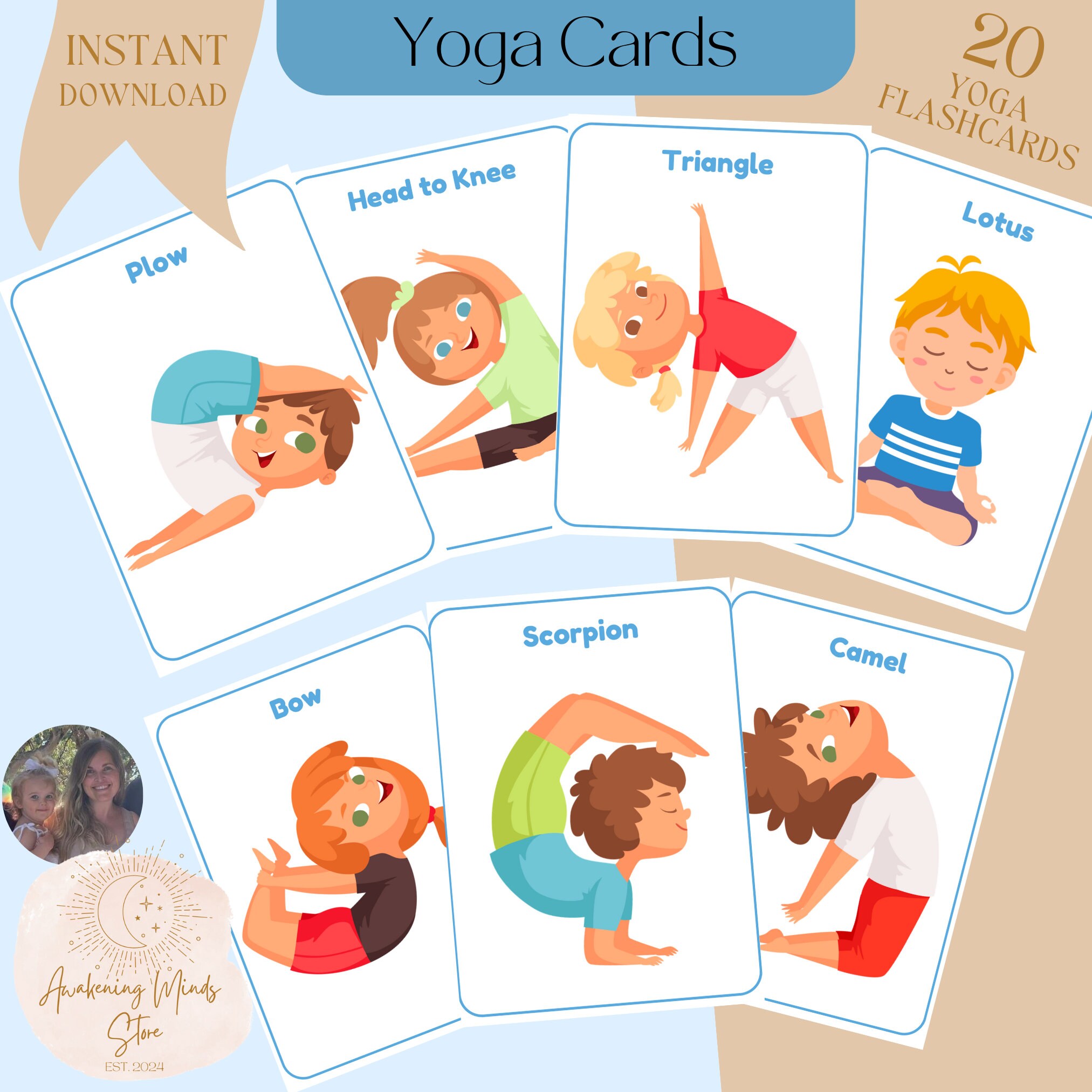 Kids Yoga Flashcards, Yoga Poster, Children's Yoga, Yoga Pose Cards ...