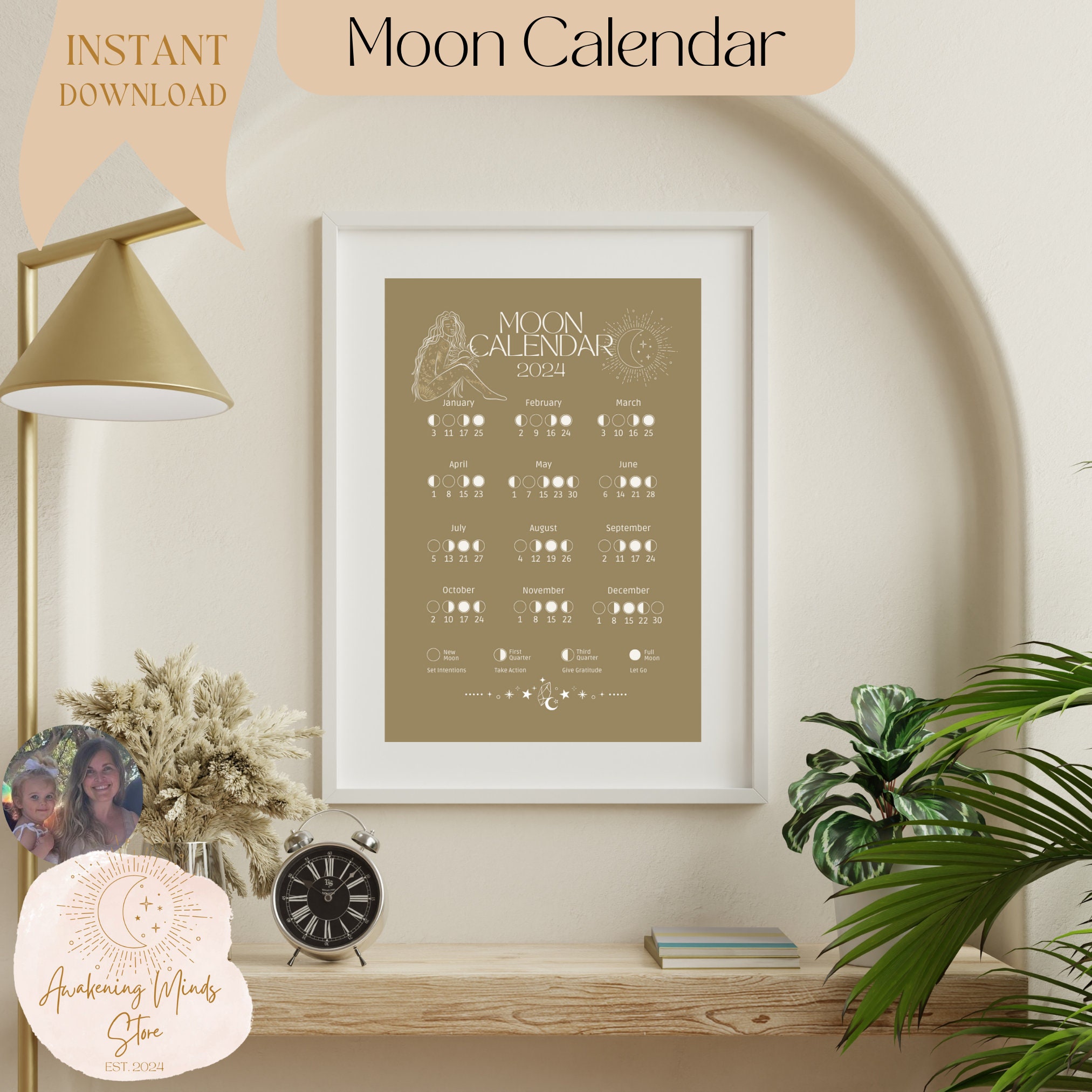 2024 Moon Calendar, Celestial Wall Art, New Moon Ritual, Astrological ...