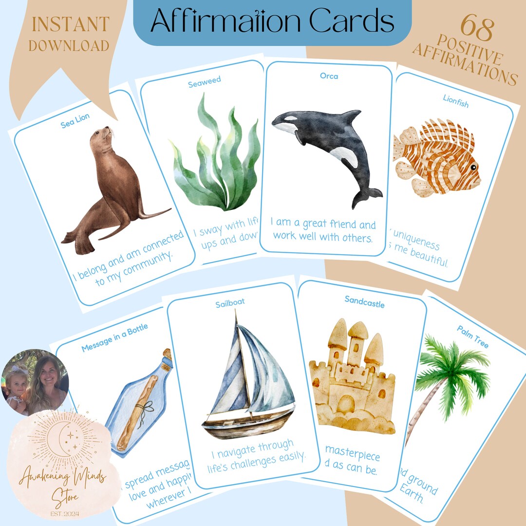 Animal Affirmations, Sea Creature Cards, Build Confidence, Kids ...