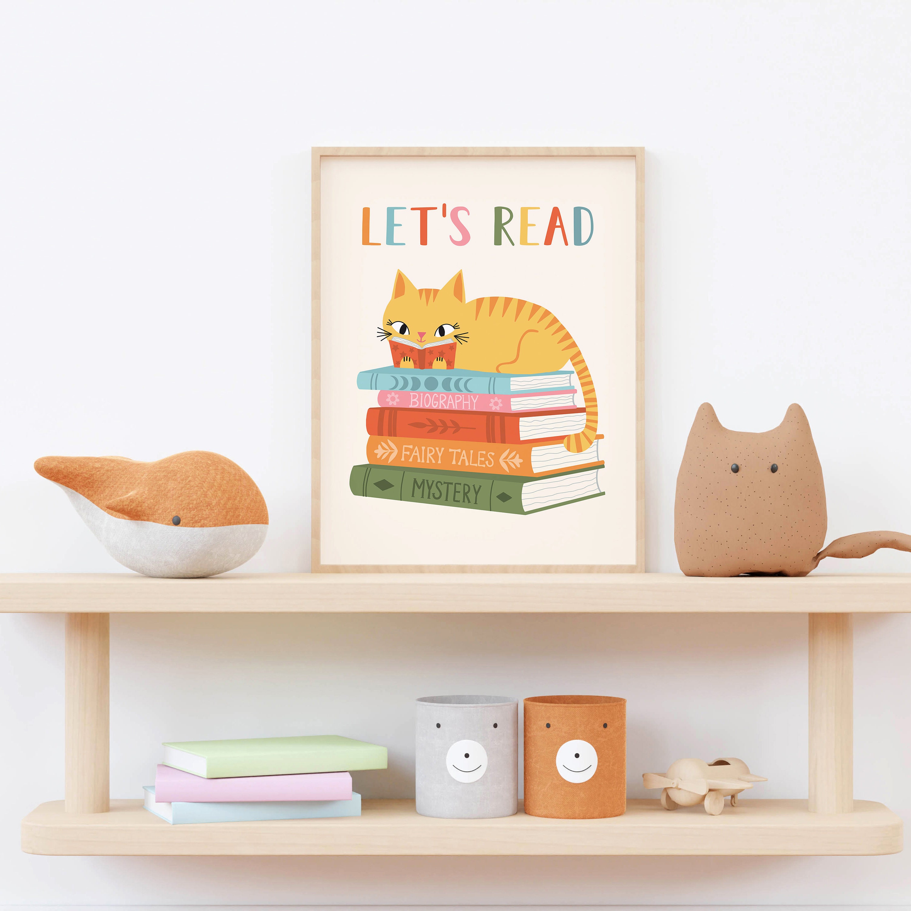Let's Read Print, Cute Cat Reading Corner Printable, Kids Read Books ...