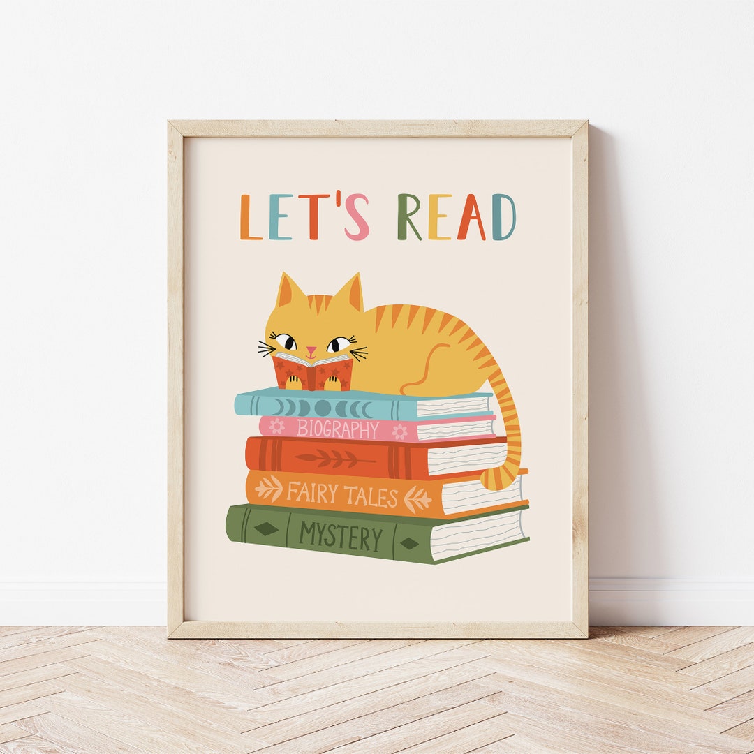 Let's Read Print, Cute Cat Reading Corner Printable, Kids Read Books ...