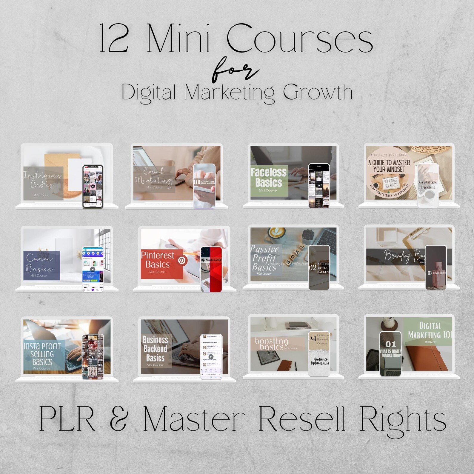 12 Digital Marketing Mini Courses Bundle | Canva Editable | PLR + MRR ...