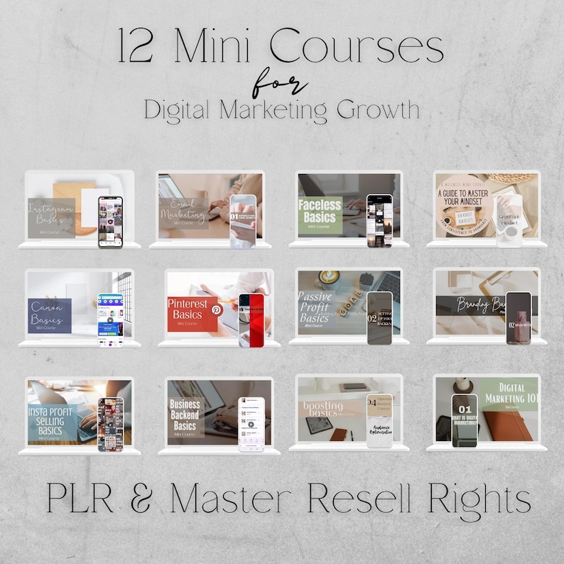 12 Digital Marketing Mini Courses Bundle | Canva Editable | PLR + MRR ...