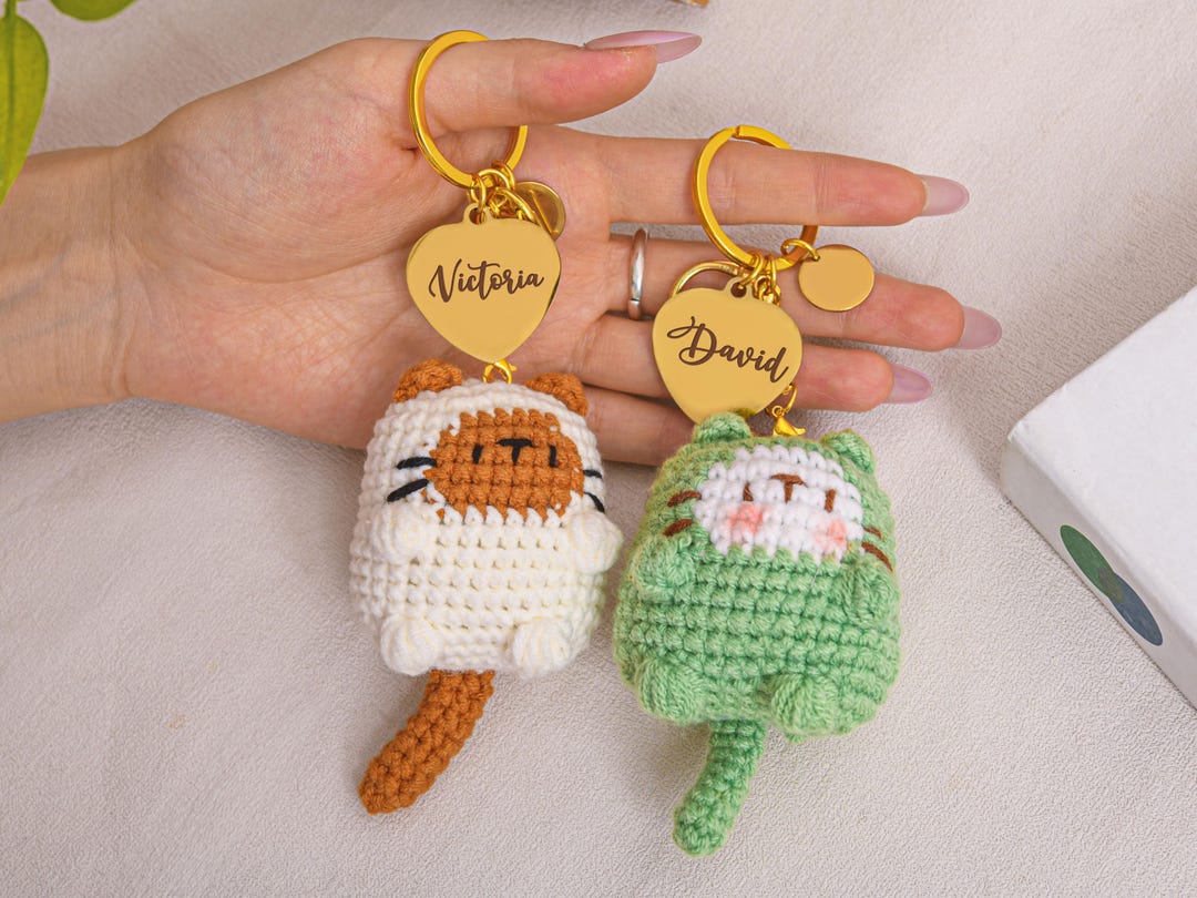 Custom Cat Keychain, Crochet Mini Cat Keychain, Knitted Cat Keychain ...