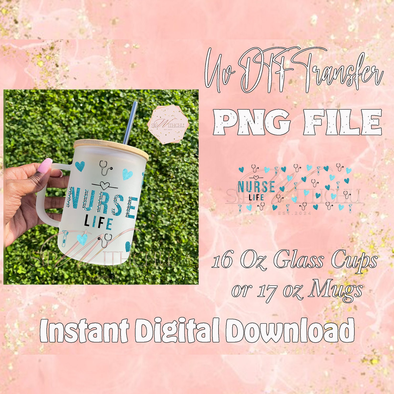 Nurse Life Design Mug PNG Glass Wrap Png Instant Download Custom Uv Dtf ...