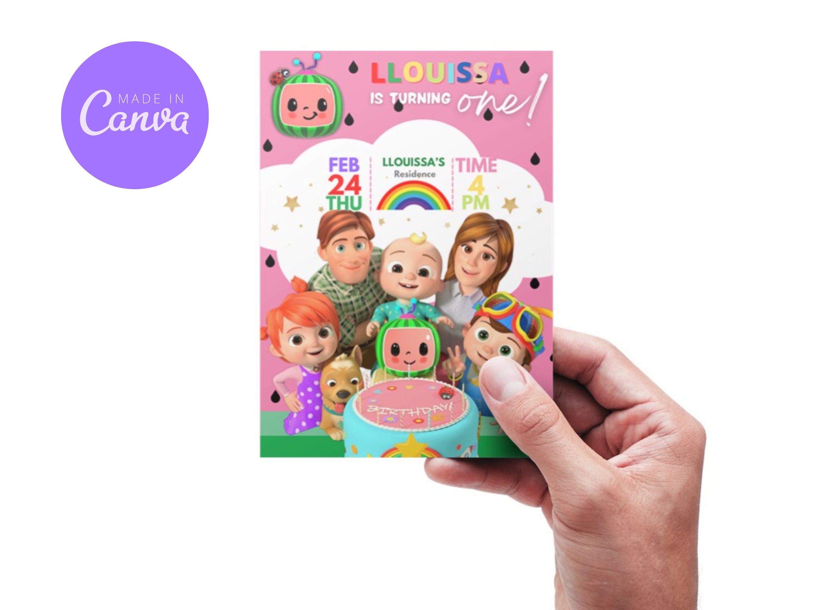 Cocomelon Birthday Invitation Canva Template Editable Coco Invitation ...
