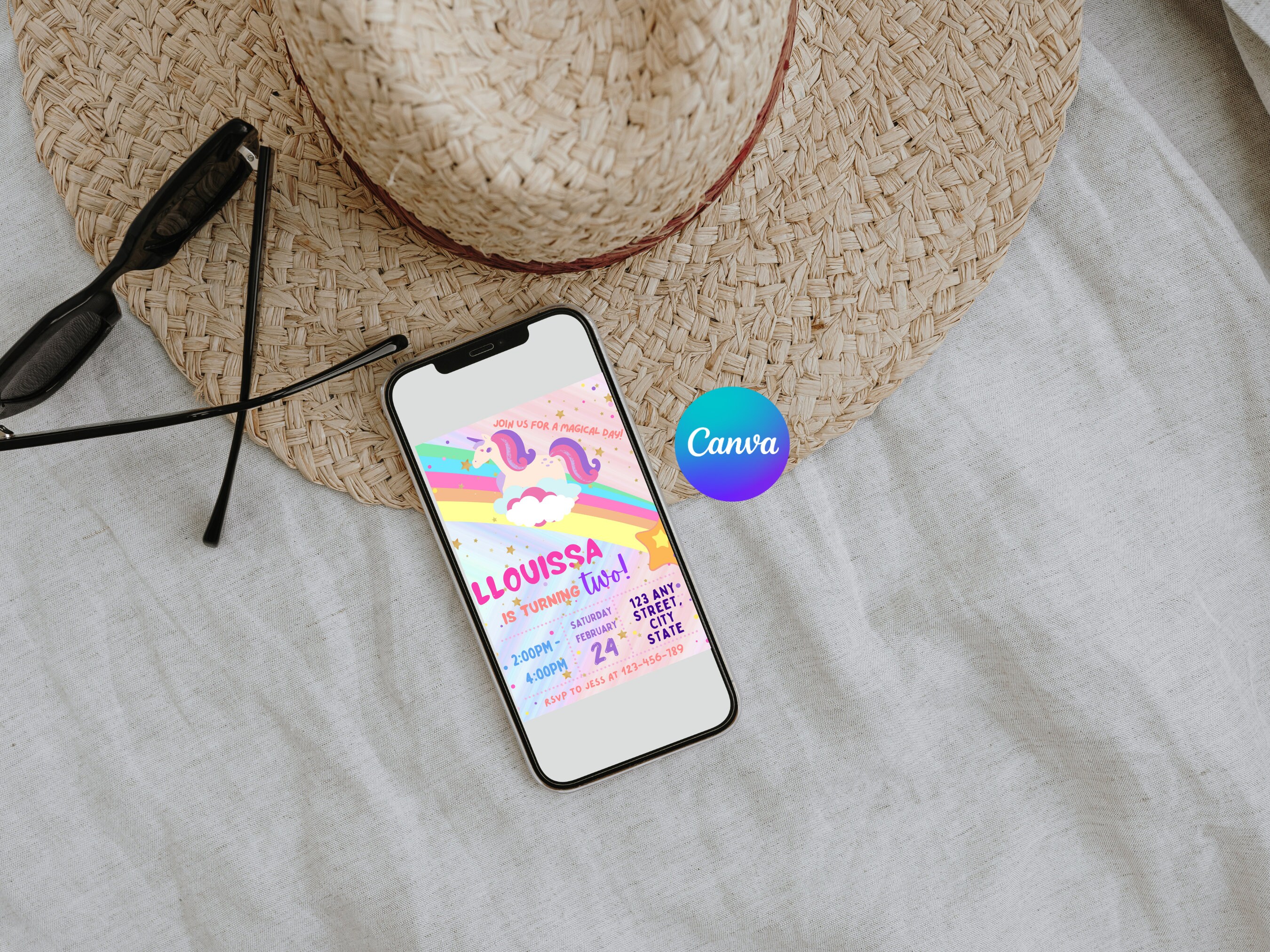 Editable Unicorn Birthday Invitation Canva Template Unicorn Magical ...