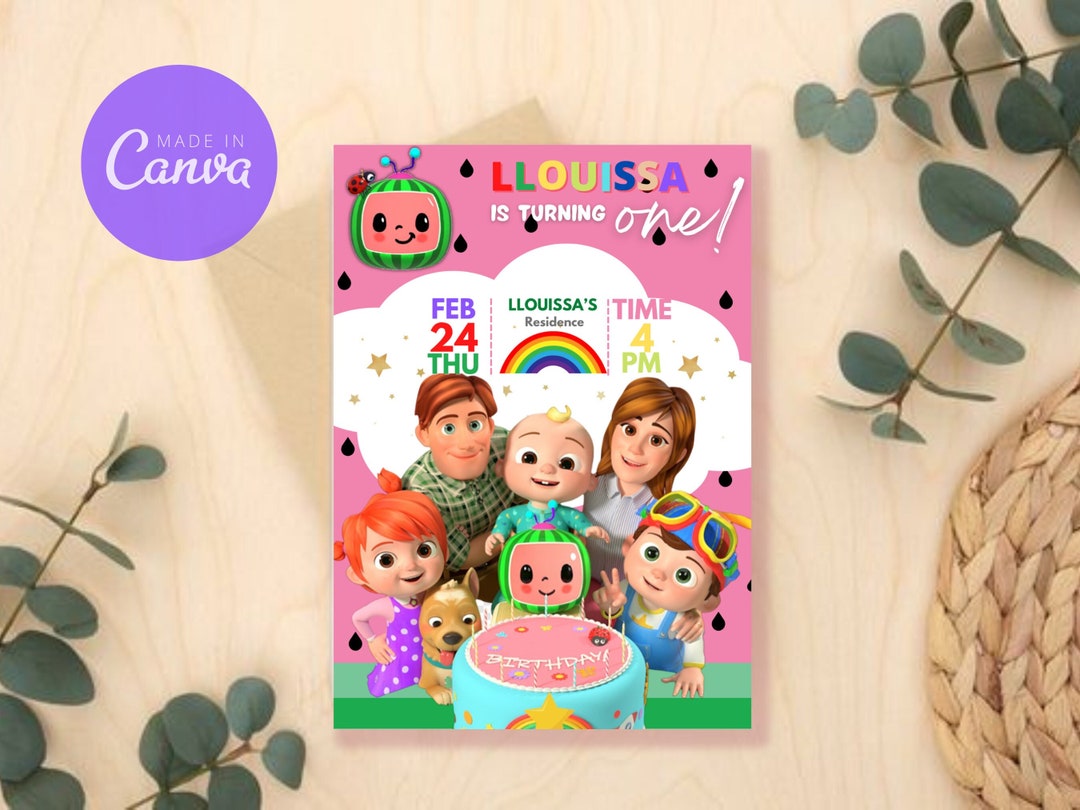 Cocomelon Birthday Invitation Canva Template Editable Coco Invitation ...